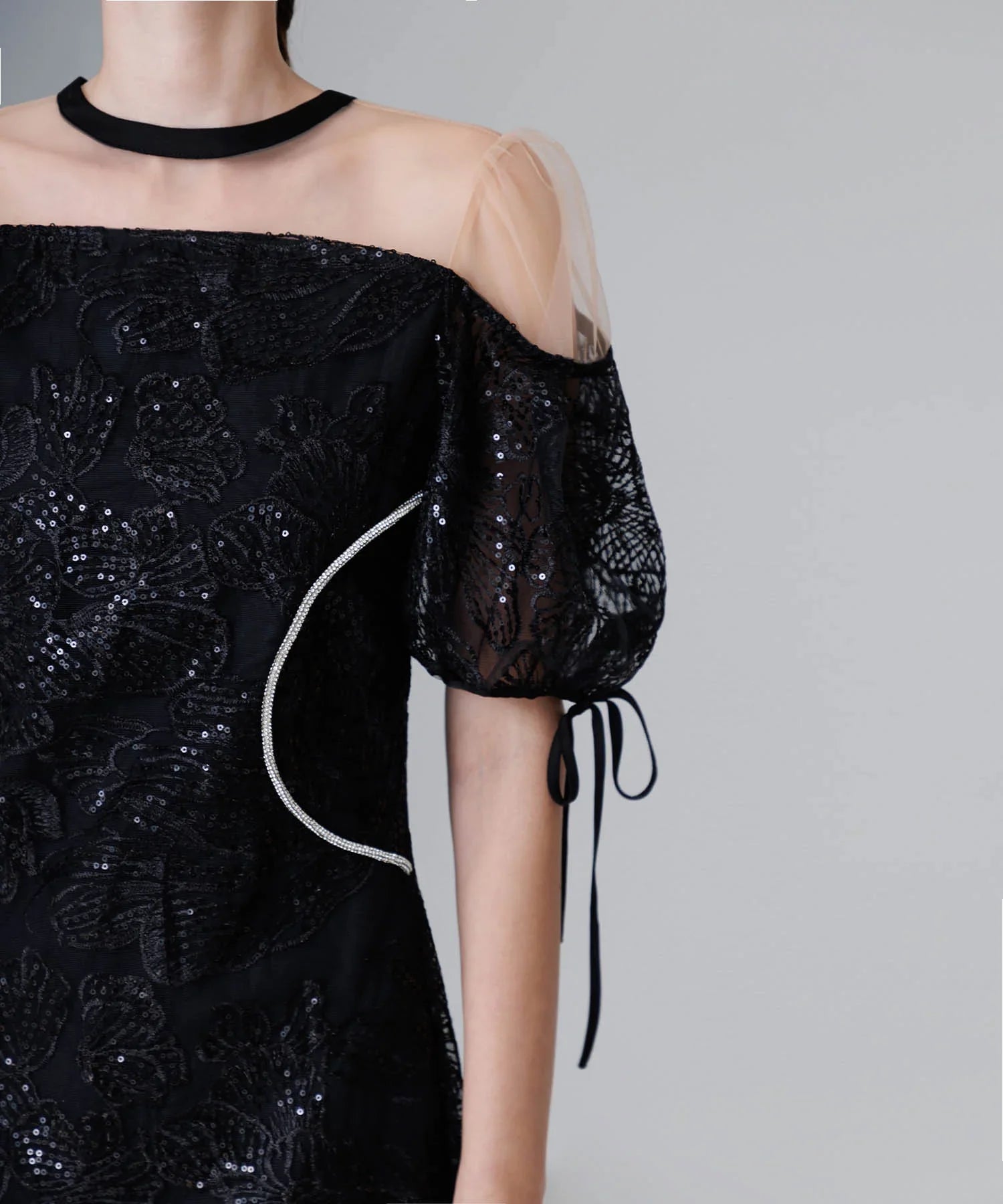 当日発送】スパンコールウエストデザインIラインワンピース結婚式ドレス