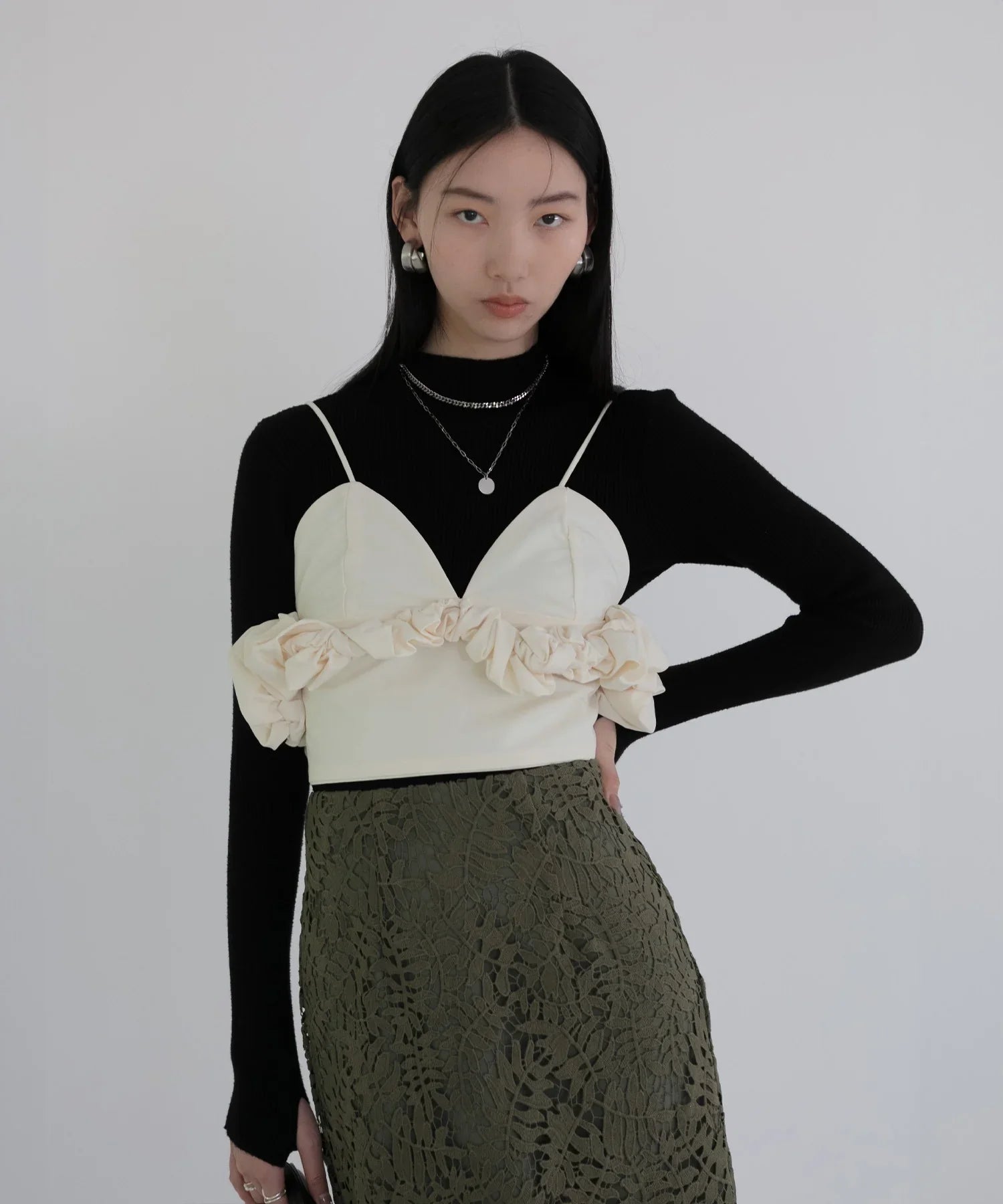 【SOLD OUT】サイドフリルバックジップキャミビスチェ